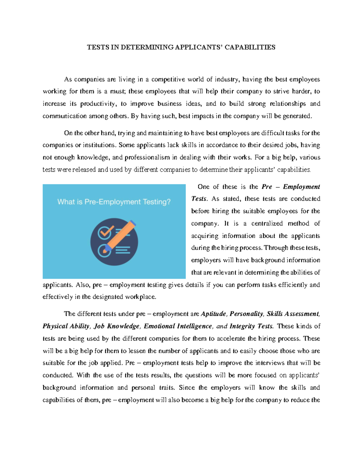 Testing Capabilities - TESTS IN DETERMINING APPLICANTS’ CAPABILITIES As ...