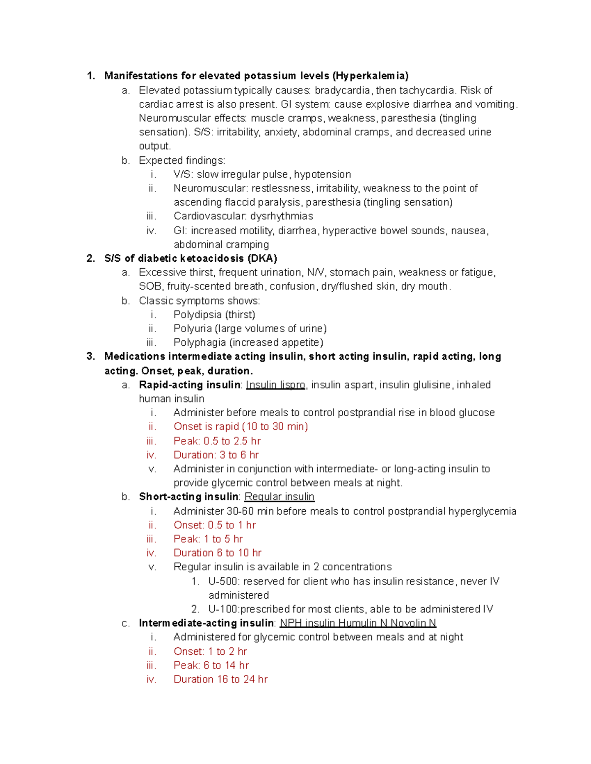TERM 2 Final Study Guide - 1. Manifestations for elevated potassium ...