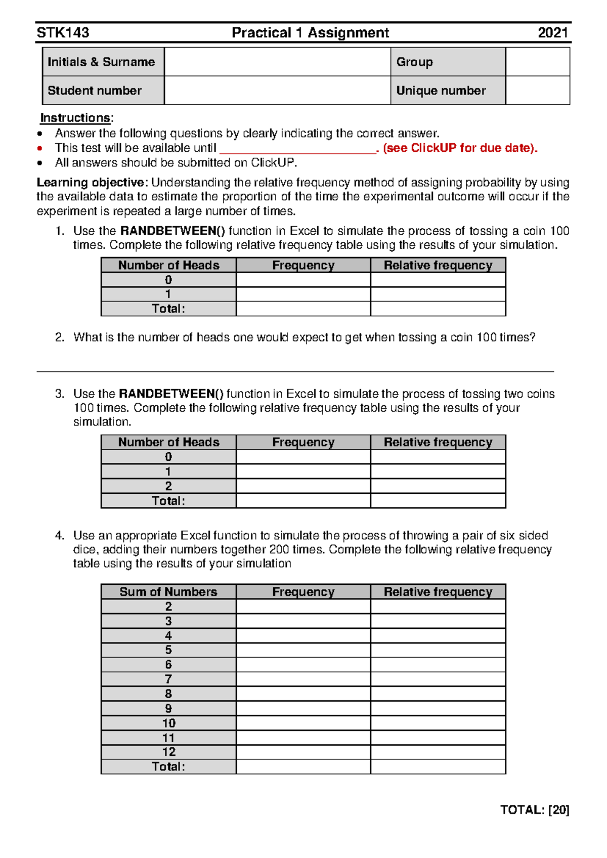 STK143 - Practical 1 Assignment - 2021 - STK 143 Practical 1 Assignment ...