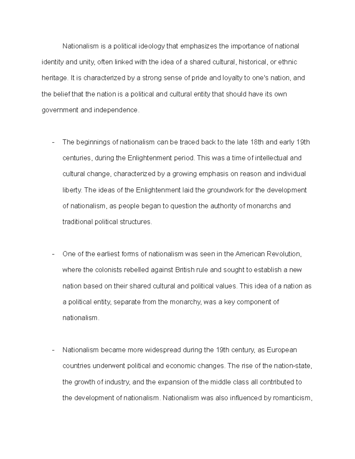 Nationalism Notes - Nationalism is a political ideology that emphasizes ...