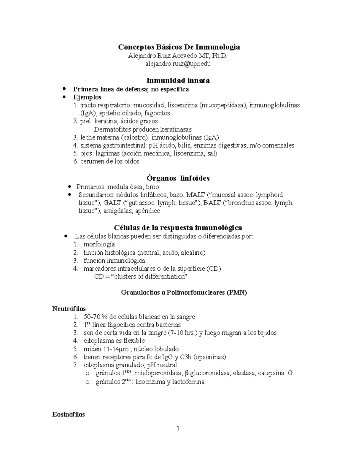 Conceptos BÃ¡sicos De Inmunolog Ã­a - Conceptos Básicos De Inmunología Alejandro Ruiz Acevedo MT ...