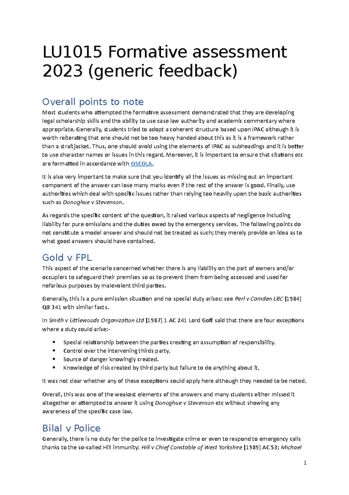 LU1015 Formative assessment 2023 generic feedback - LU1015 Formative ...