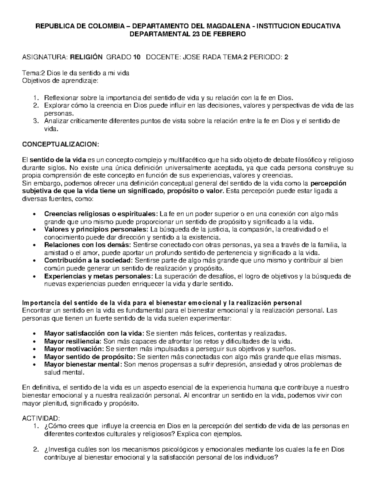 TEMA 2 Religión decimo 2DO Periodo - REPUBLICA DE COLOMBIA ...