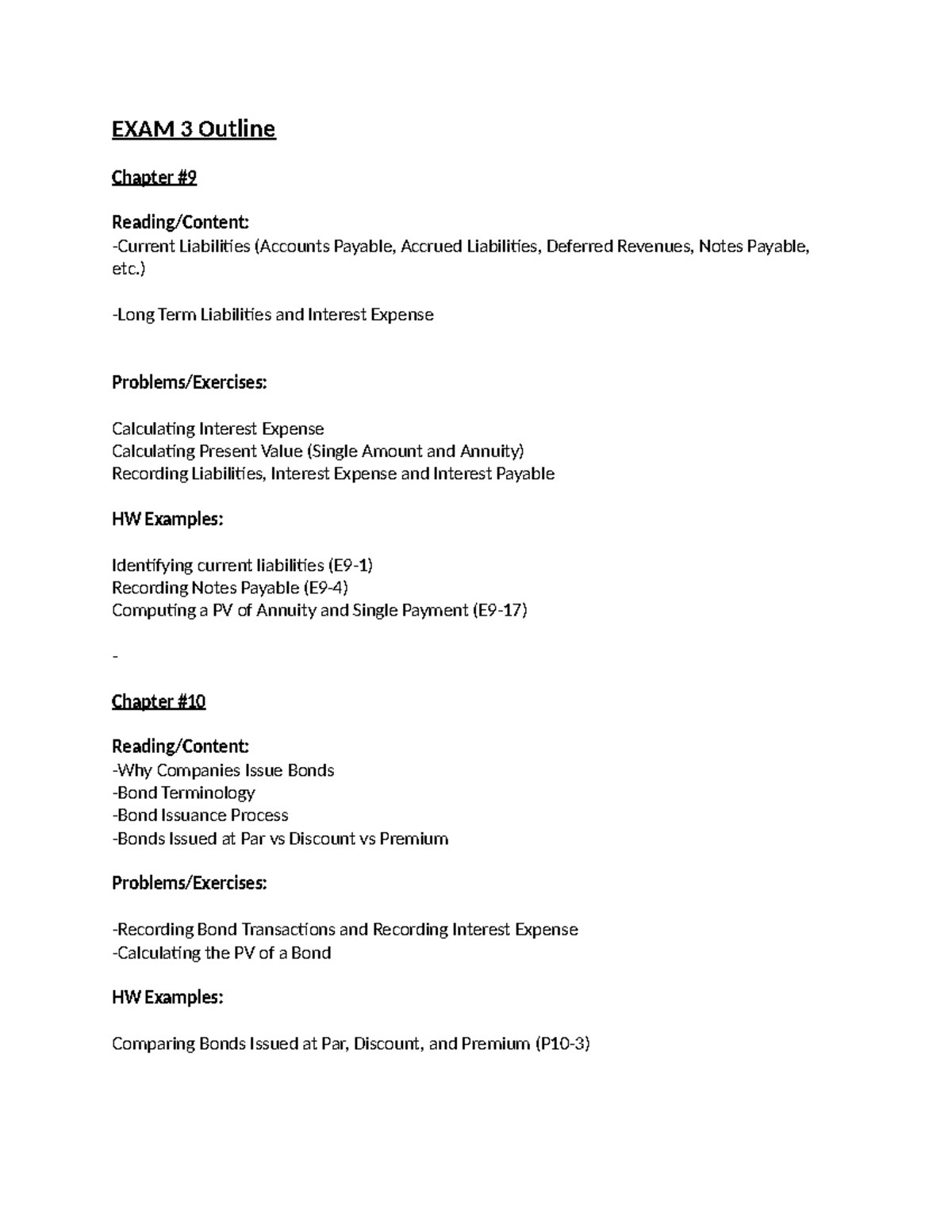 Exam 3 Outline - EXAM 3 Outline Chapter # Reading/Content: -Current ...