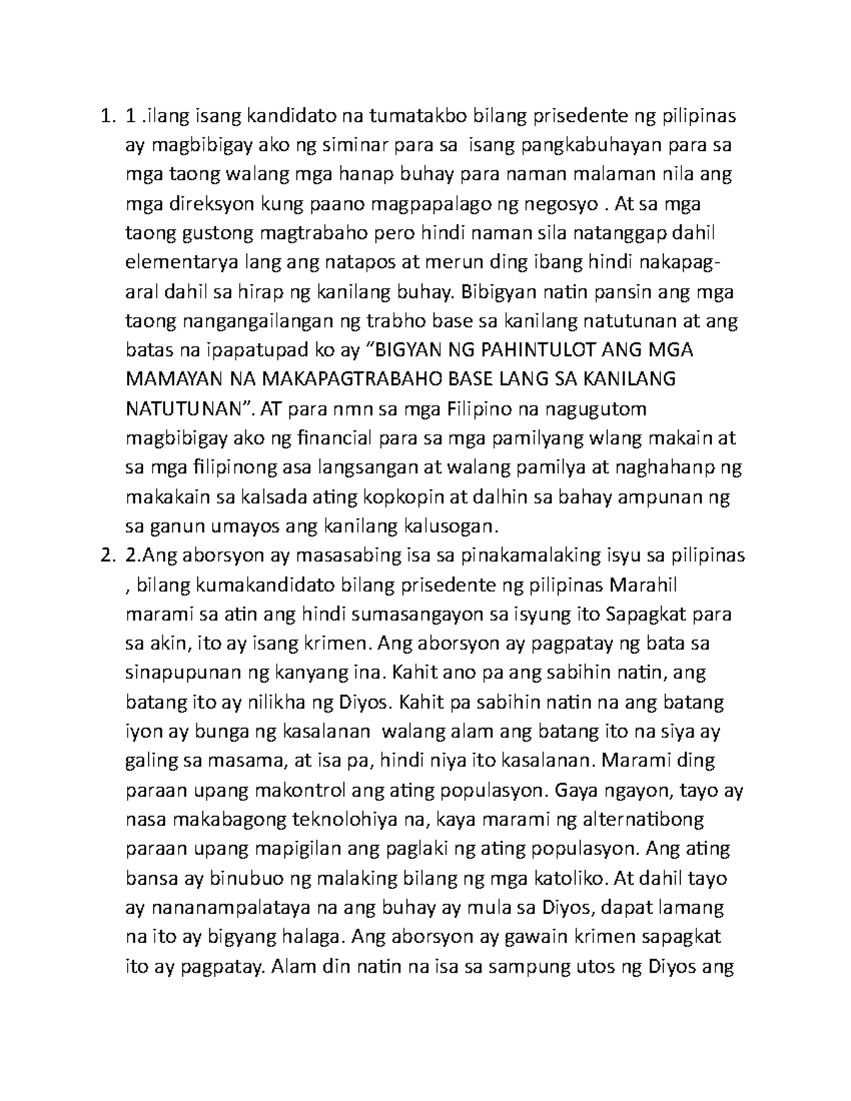 1 - assignment - 1 .ilang isang kandidato na tumatakbo bilang ...