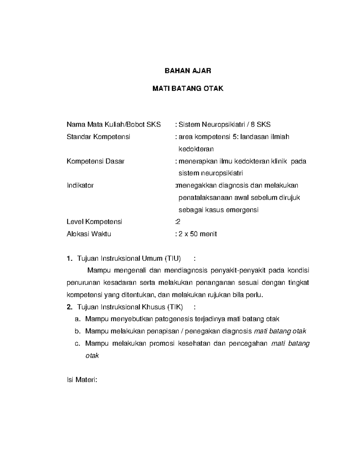 Bahan-Ajar-Mati-Batang-Otak - BAHAN AJAR MATI BATANG OTAK Nama Mata ...