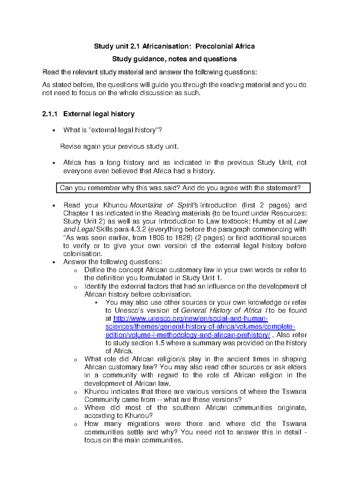 Study Unit 2.1 Study guidance, notes and questions - Study unit 2 ...