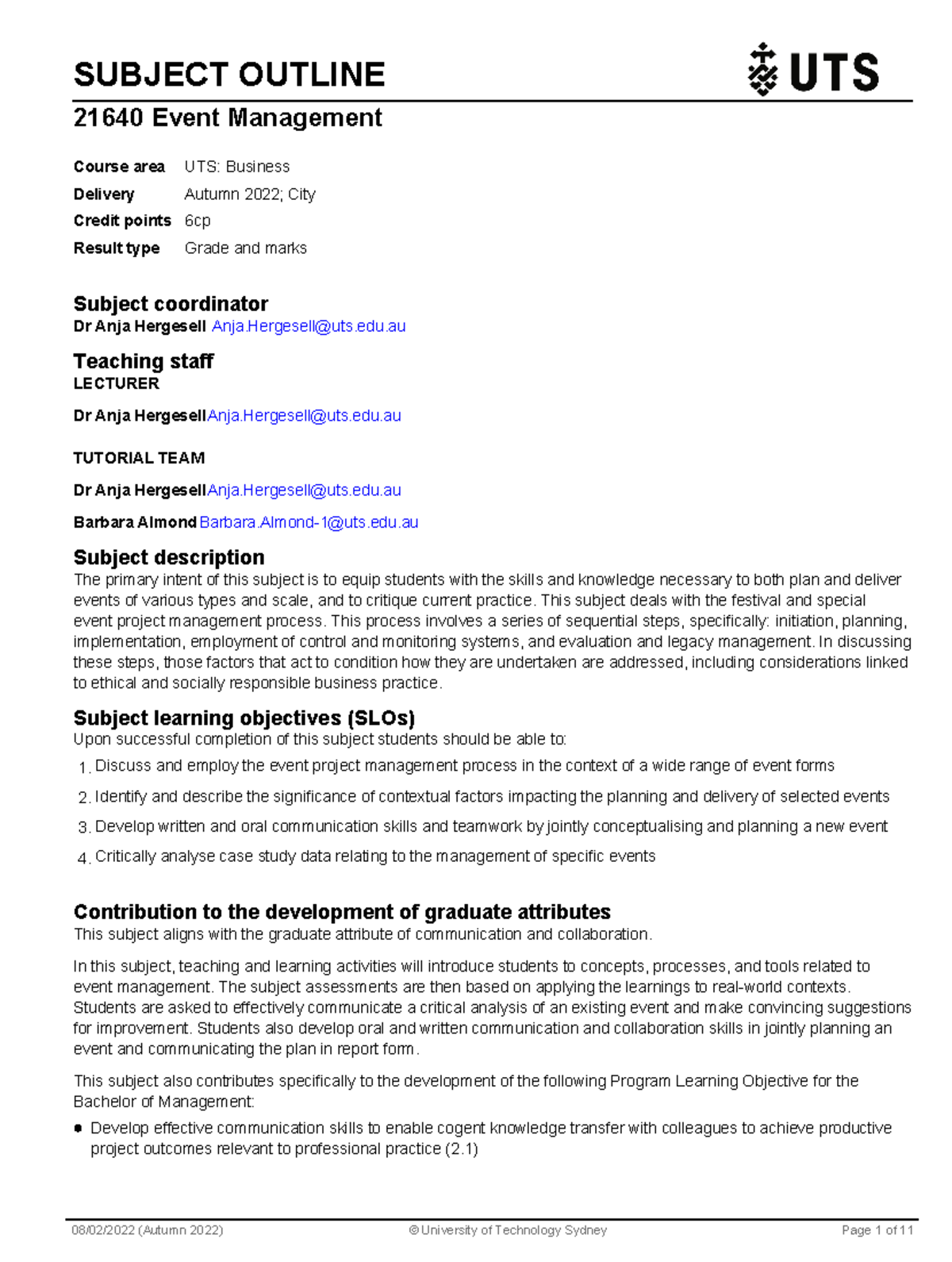 Event Management Subject Outline - SUBJECT OUTLINE 21640 Event ...