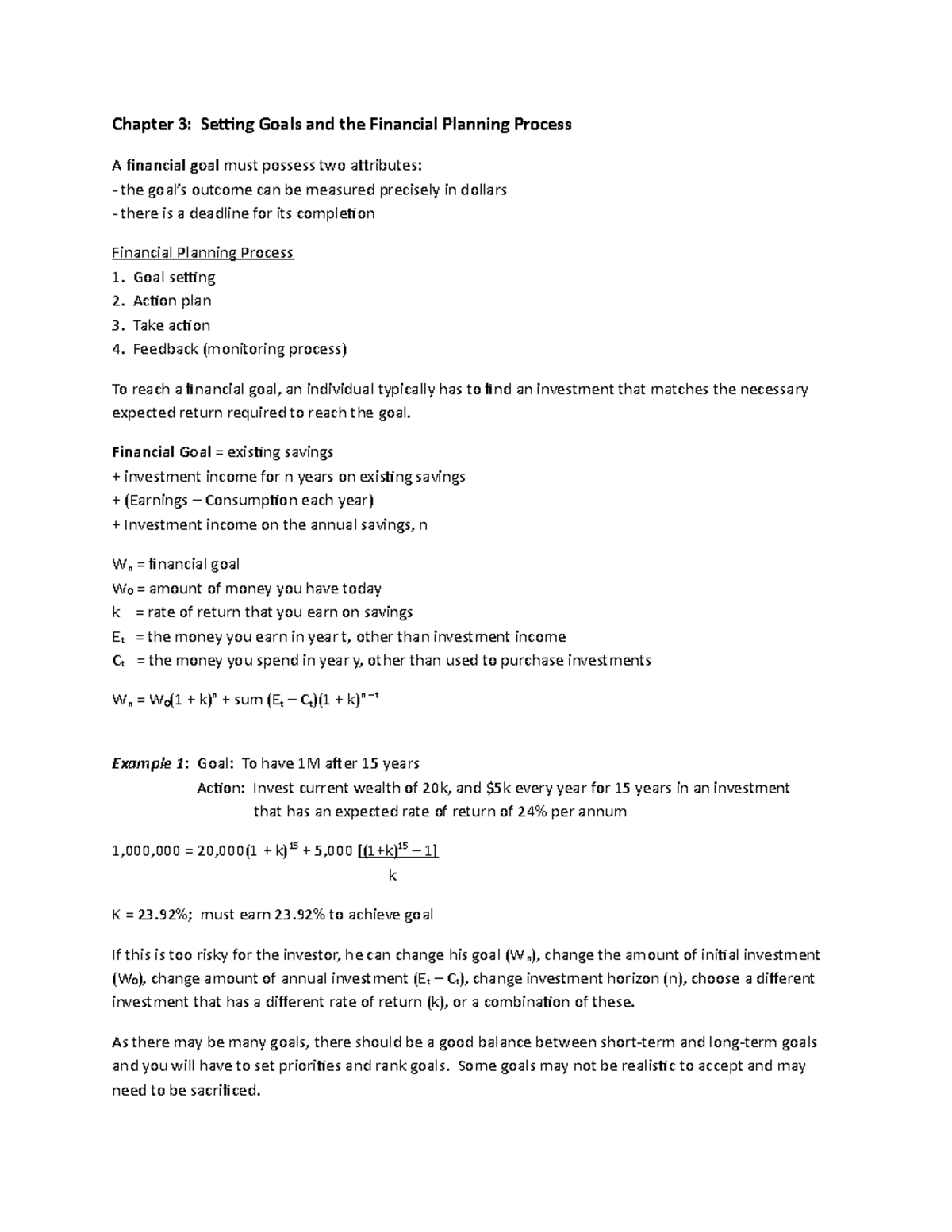 Chapter 3 - Lesson Notes - Chapter 3: Setting Goals and the Financial ...