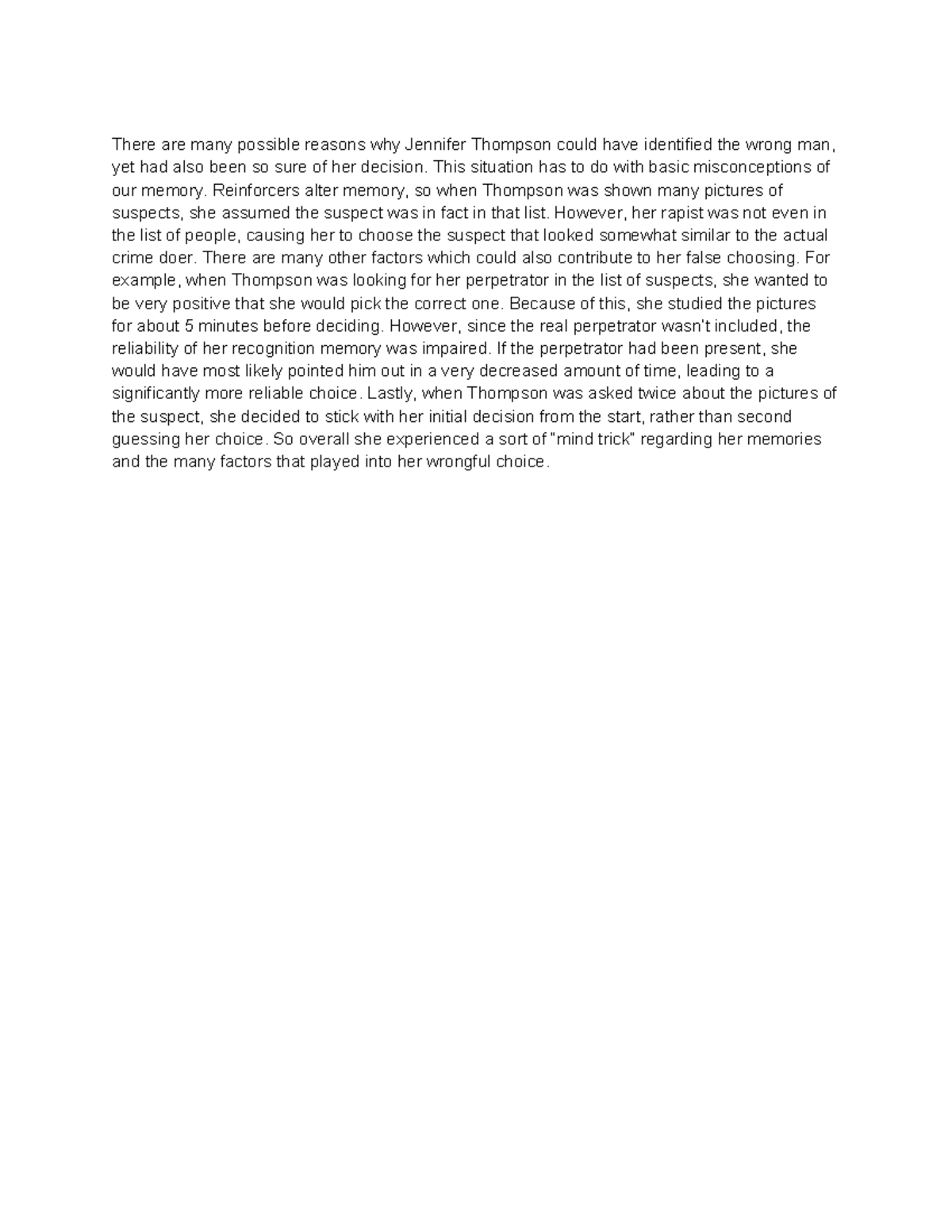 Law and memory Assignment - There are many possible reasons why ...