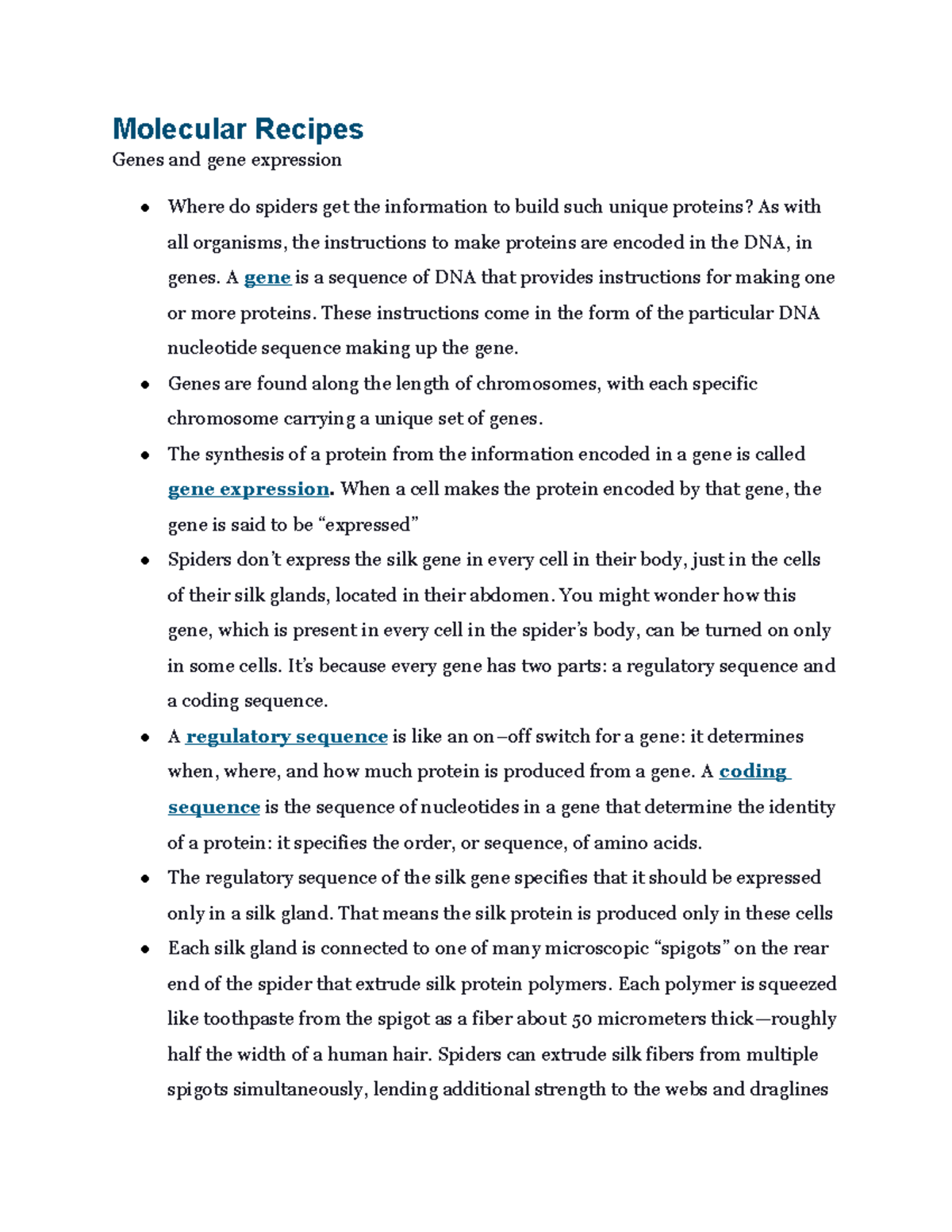 Bio ch. 8.2- Molecular Recipes - Molecular Recipes Genes and gene ...
