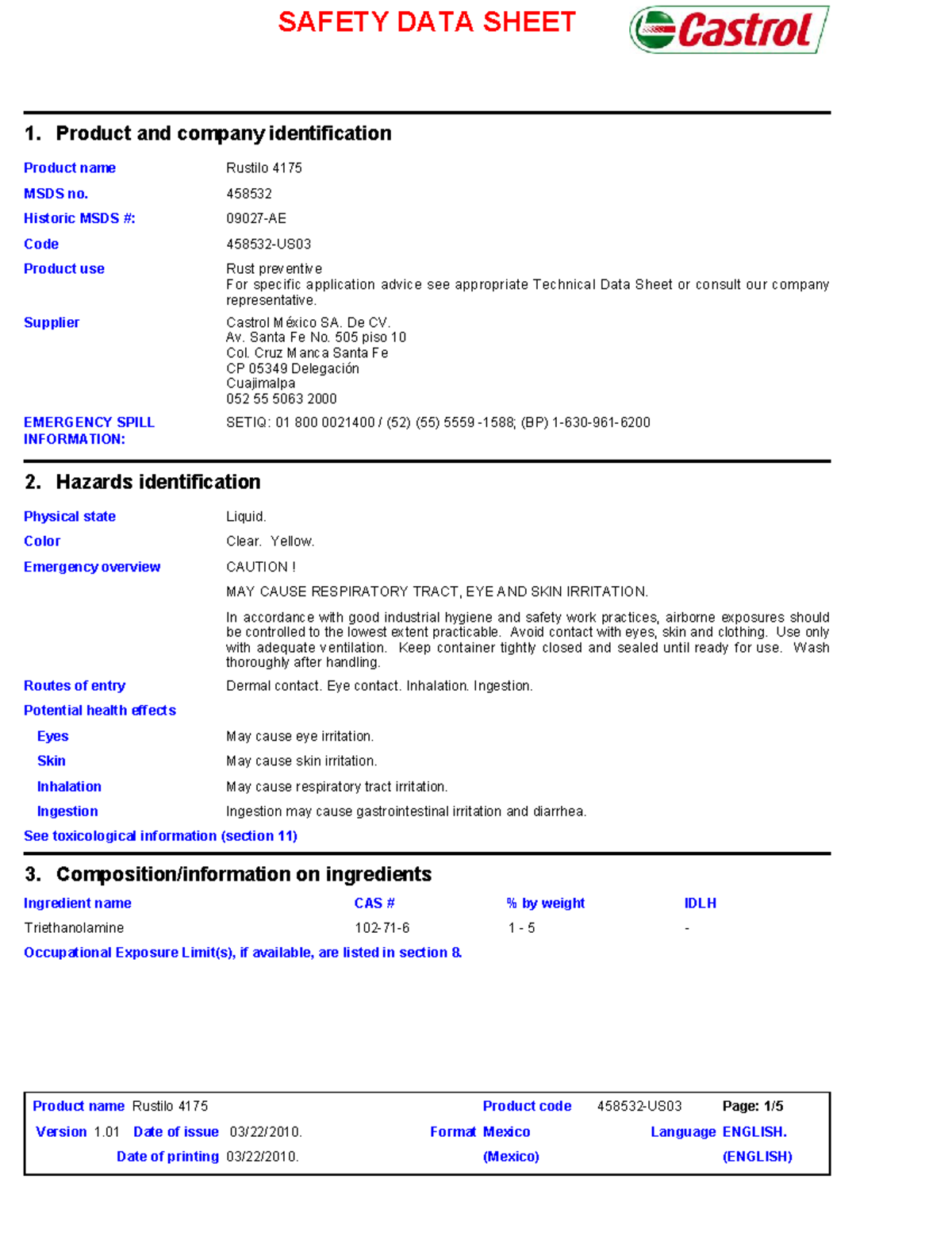 19 - Rustilo 4175 - Hojas de datos de seguridad - SAFETY DATA SHEET 1 ...