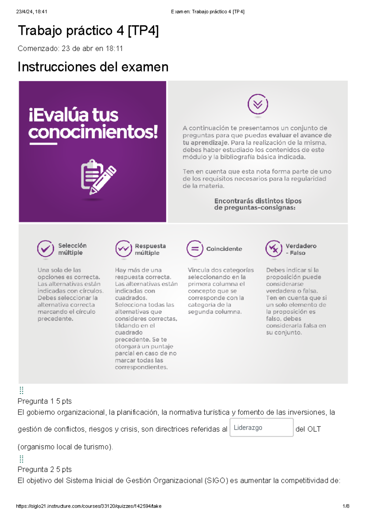 Examen Trabajo práctico 4 [TP4] Gestión DE Calidad - Trabajo práctico 4 [TP4] Comenzado: 23 de ...