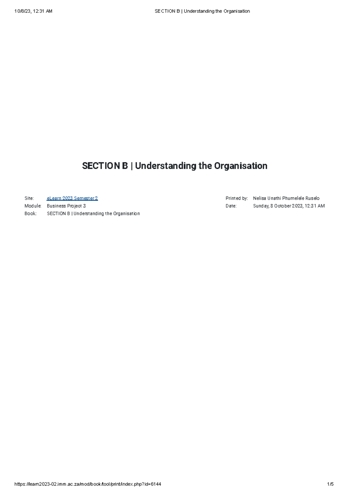 Section B Understanding the Organisation - SECTION B | Understanding ...