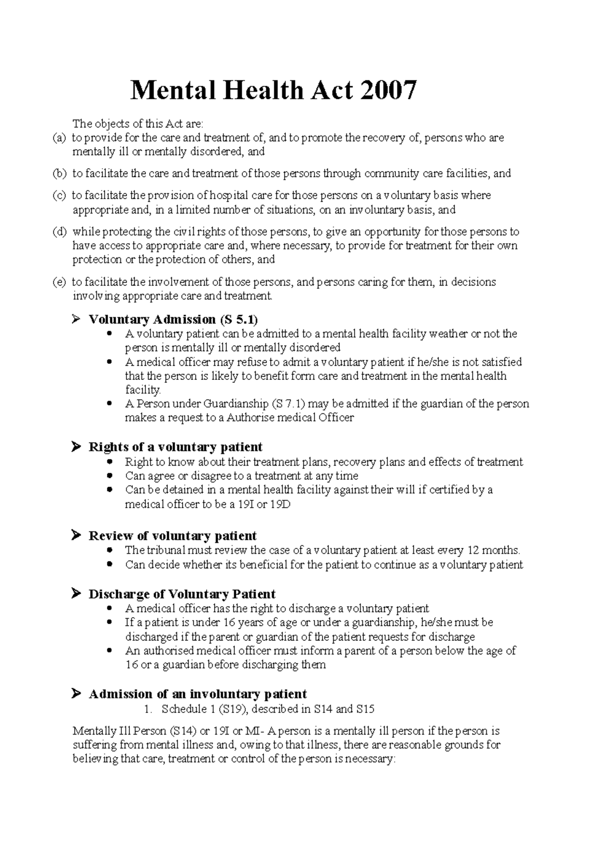 Mental Health Act - Placement assesment - Mental Health Act 2007 The ...