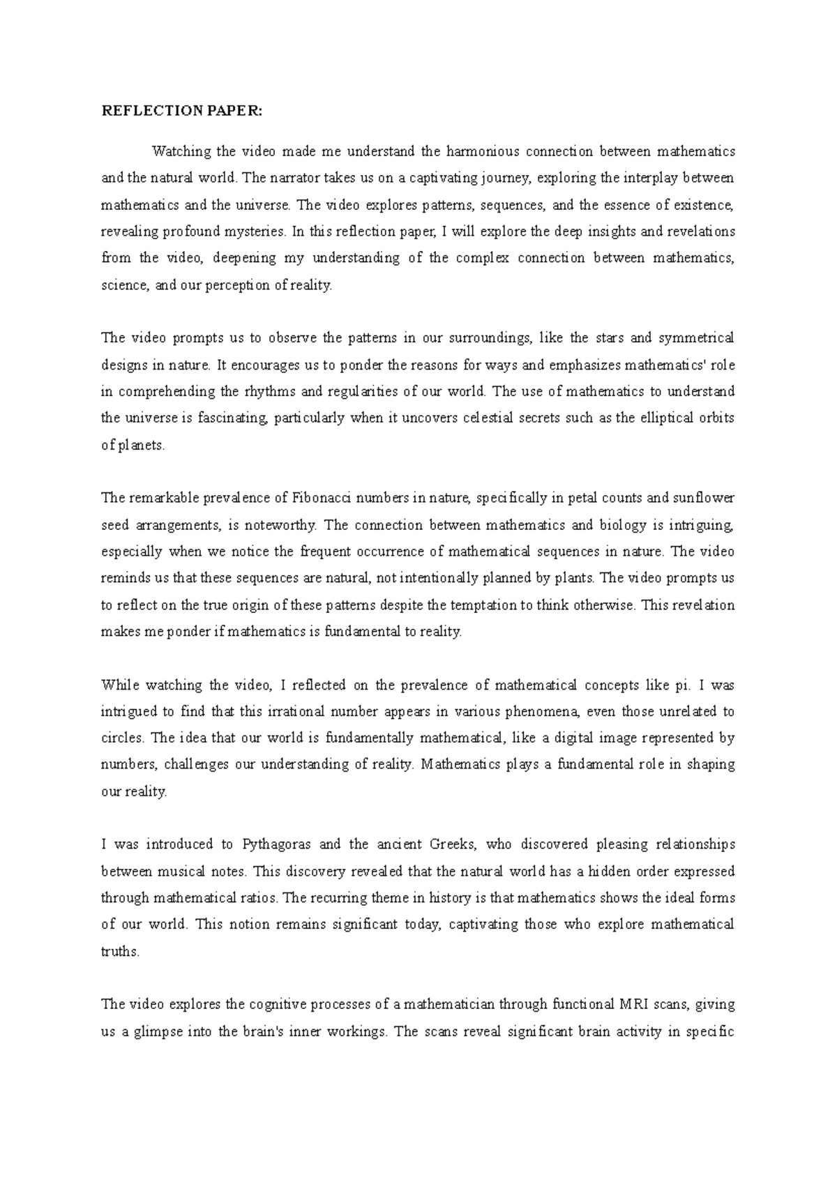 Reflection Paper - REFLECTION PAPER: Watching the video made me ...