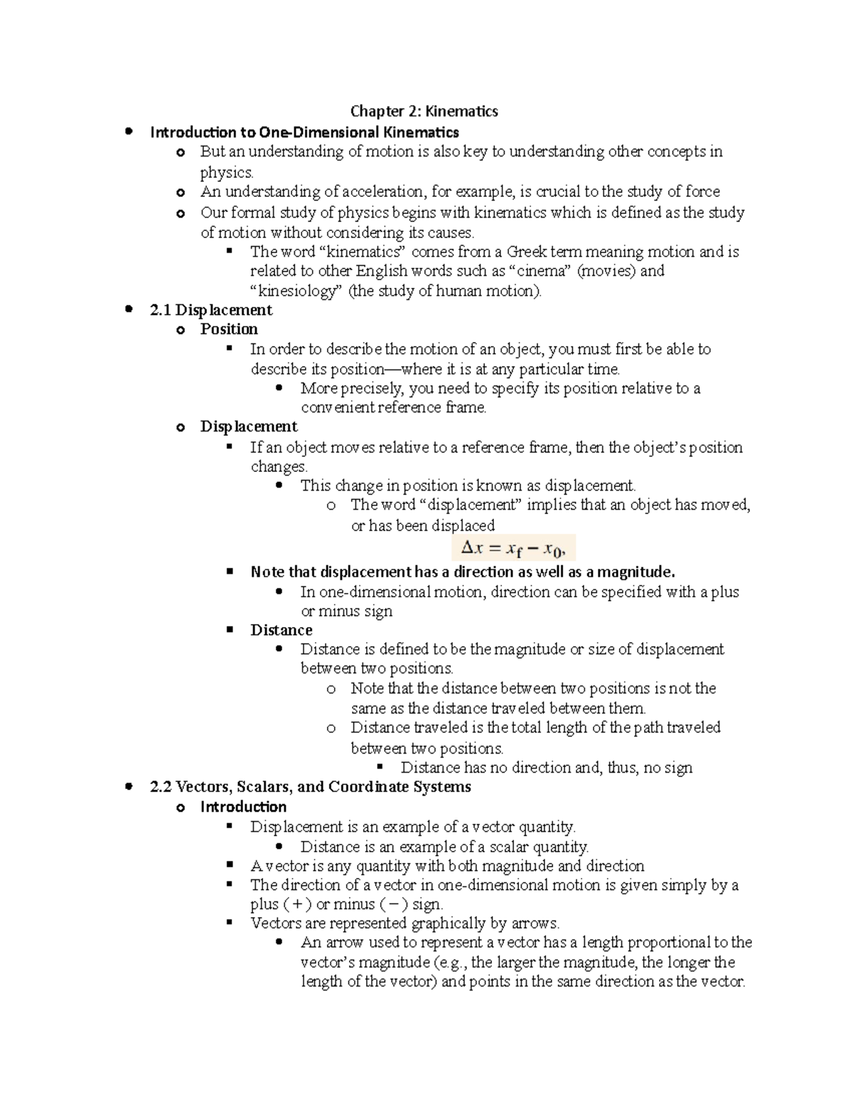 Chapter 2- Kinematics - Lecture notes for Dr. Y's physics 1 class ...
