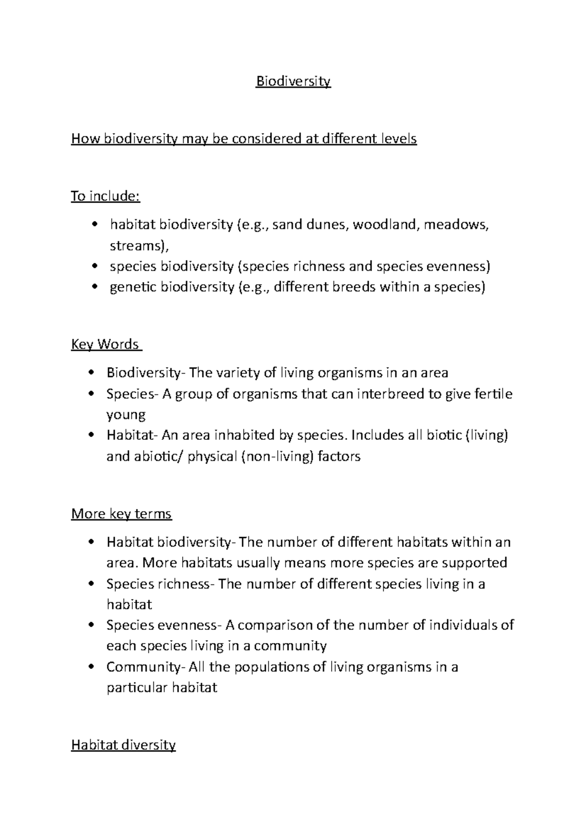 Biodiversity 1 - Biodiversity How biodiversity may be considered at ...