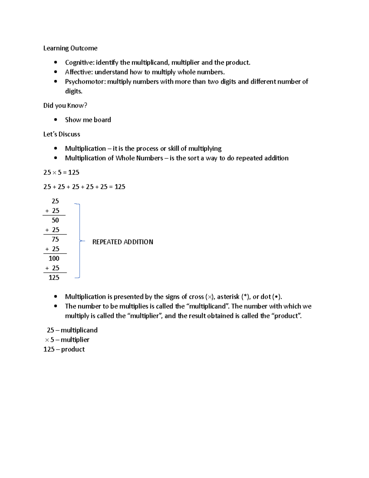 Multiplication of Whole NumbersMultiplication of Whole ...
