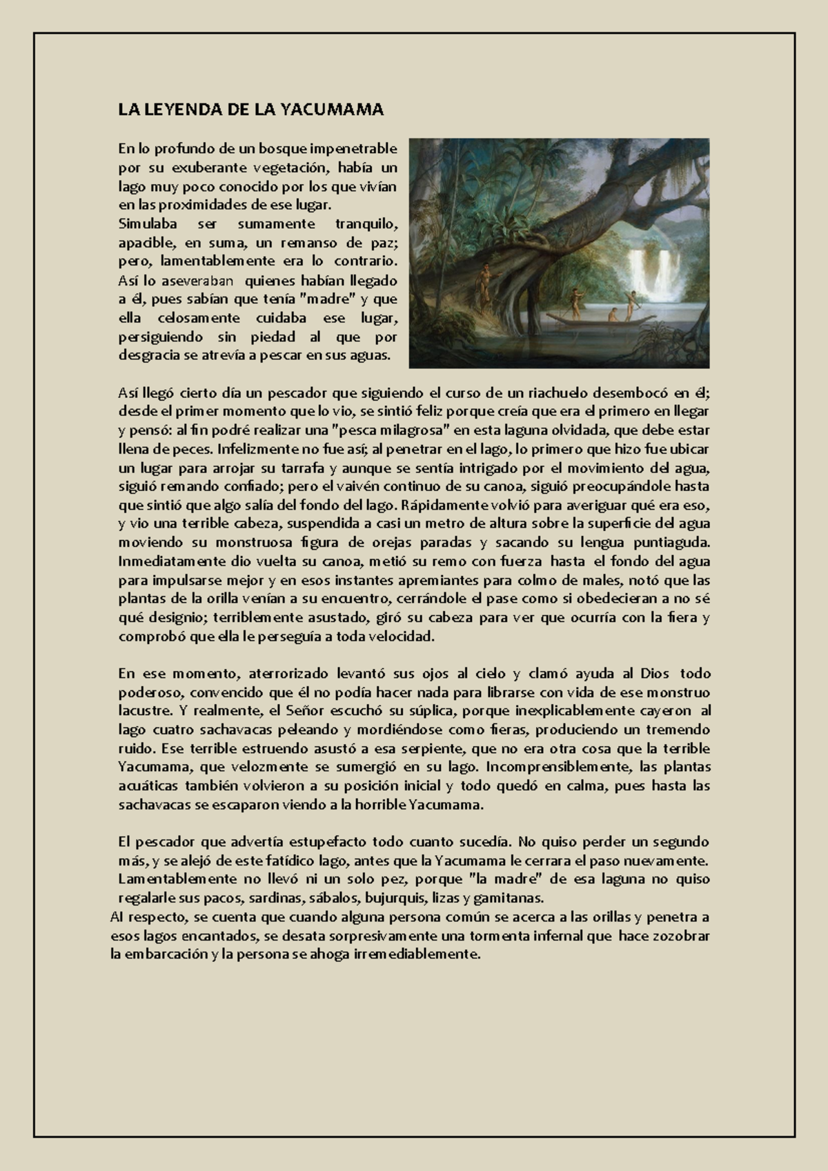 La leyenda de la yacumama - LA LEYENDA DE LA YACUMAMA En lo profundo de ...