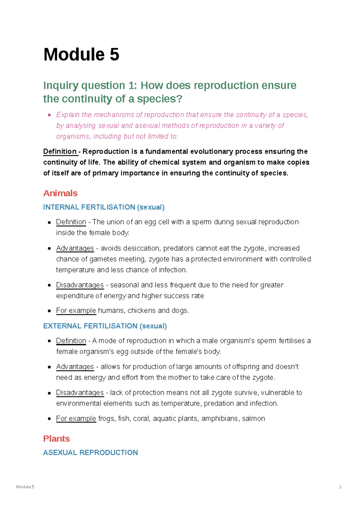 Module 5 Notes Biologyy Module 5 Inquiry Question 1 How Does Reproduction Ensure The