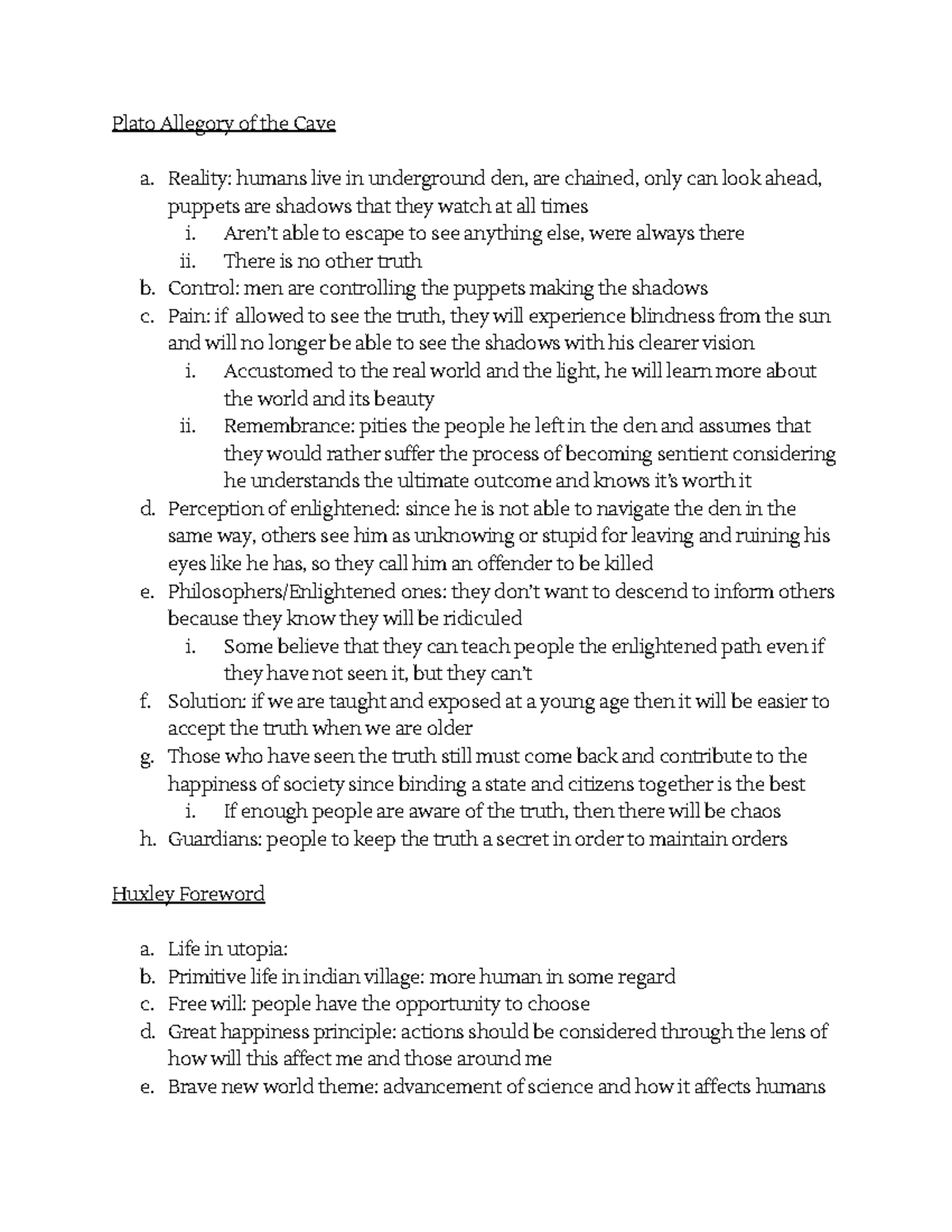 Mod 010 - Notes for mod 010 - Plato Allegory of the Cave a. Reality ...