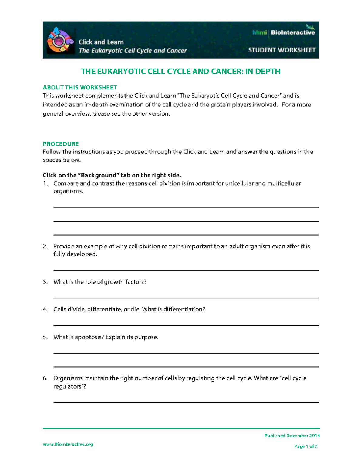THE Eukaryotic CELL Cycle AND Cancer IN - BioInteractive Published ...