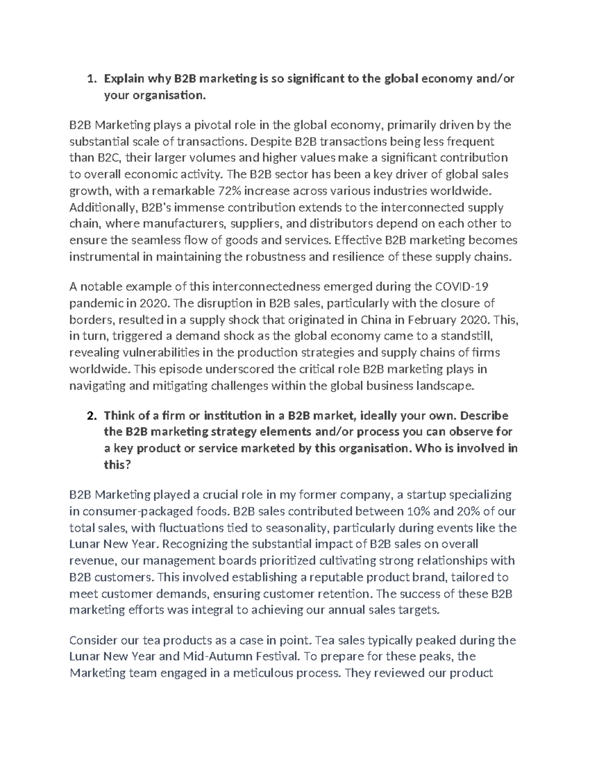 B2B Marketing - Individual assignment 1 - Explain why B2B marketing is ...