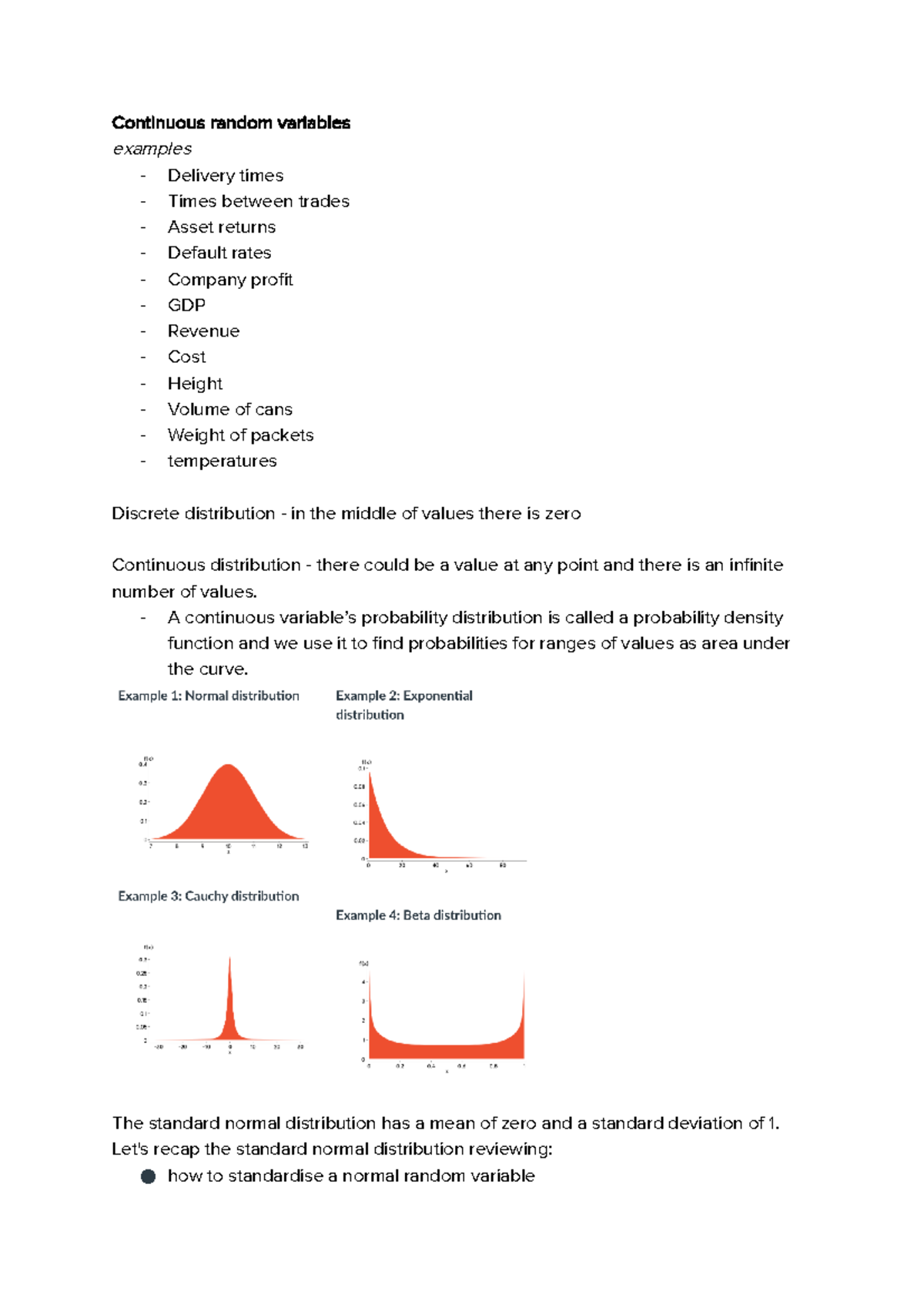 Buss1020 Lec 5 Notes Continuous Random Variables Examples Delivery Times Times Between
