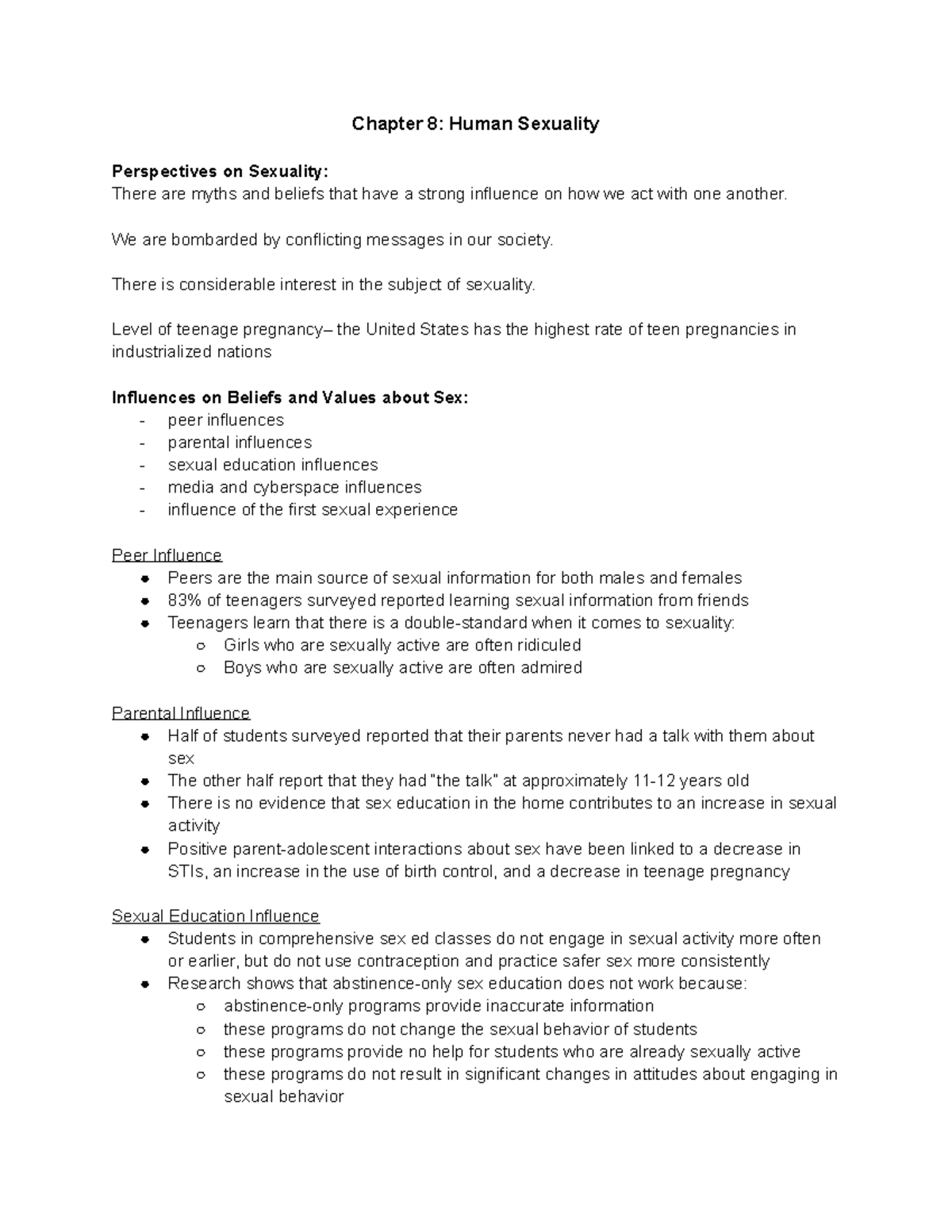 Chapter 8: Human Sexuality (notes) - Chapter 8: Human Sexuality ...