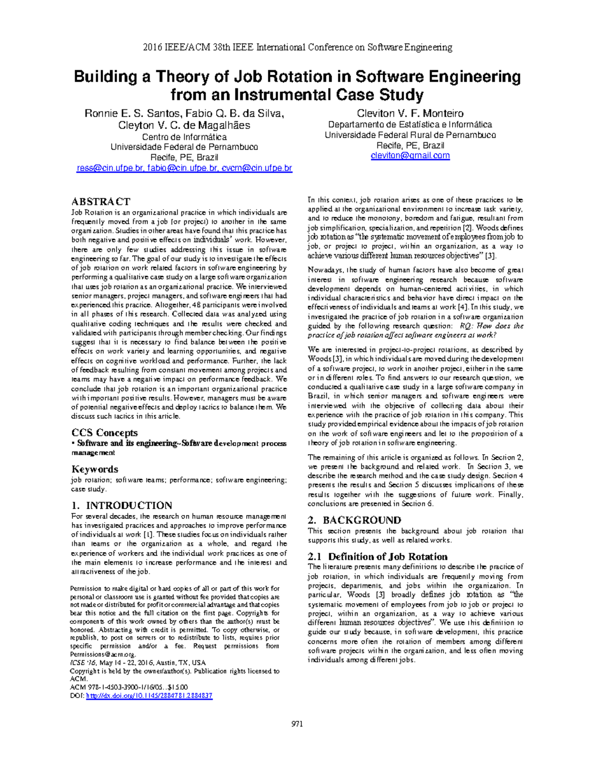 Building a Theory of Job Rotation in Software Engineering - S. Santos ...