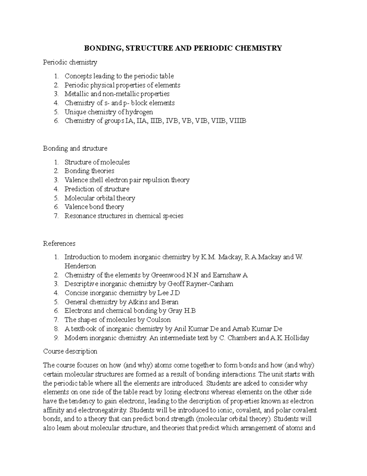 Lecture 1 - BONDING, STRUCTURE AND PERIODIC CHEMISTRY Periodic ...