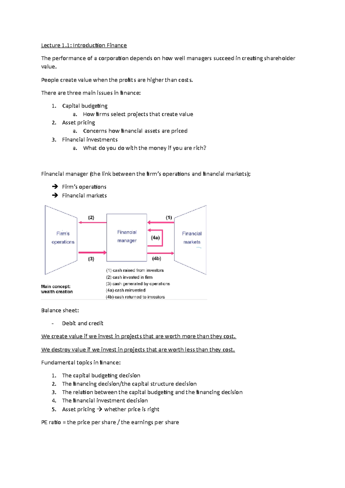 Finance Lecture Slides - Lecture 1: Introduction Finance The ...