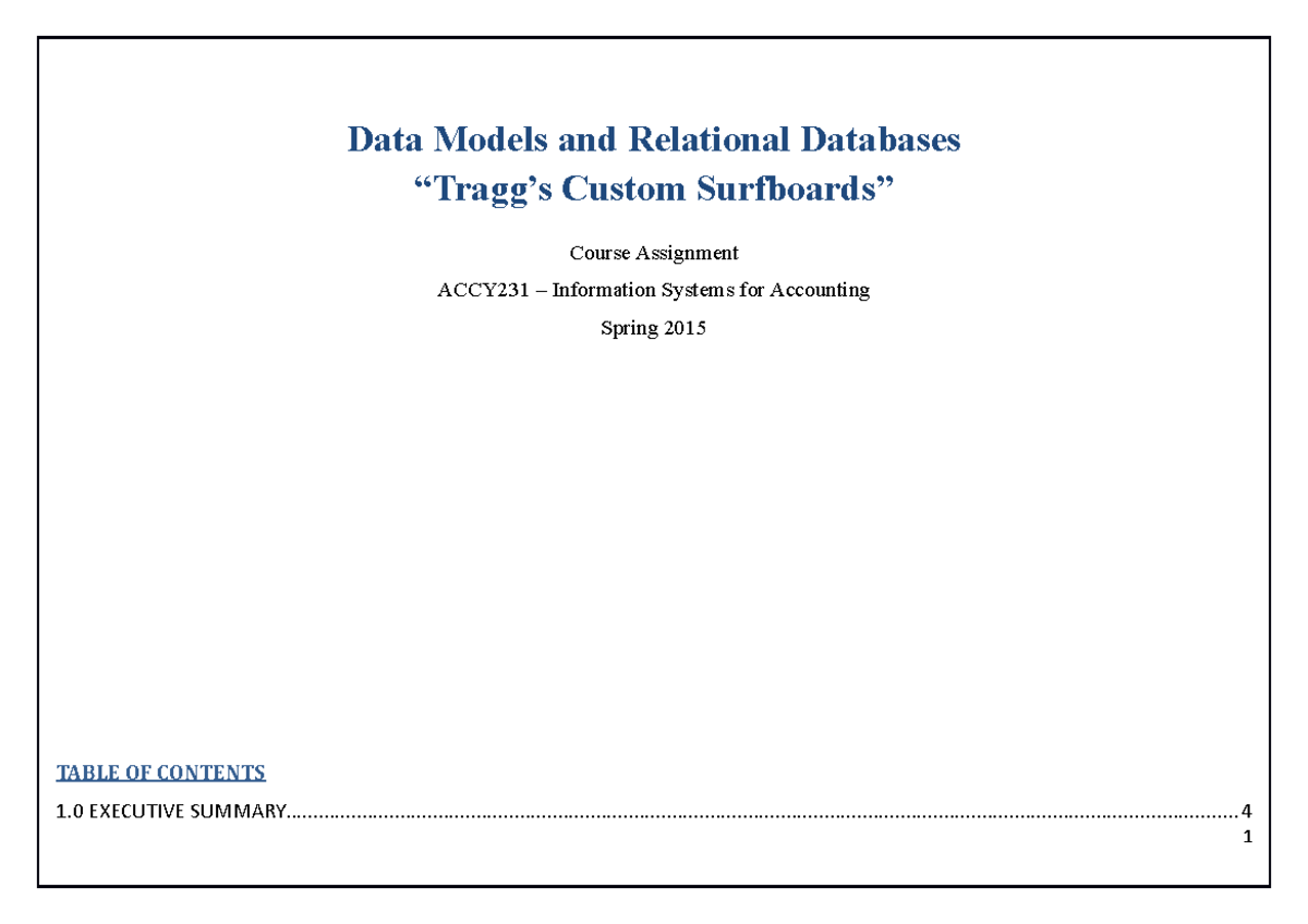 ACCY 231 Final[ 8549] - Assignment Draft - Data Models and Relational ...