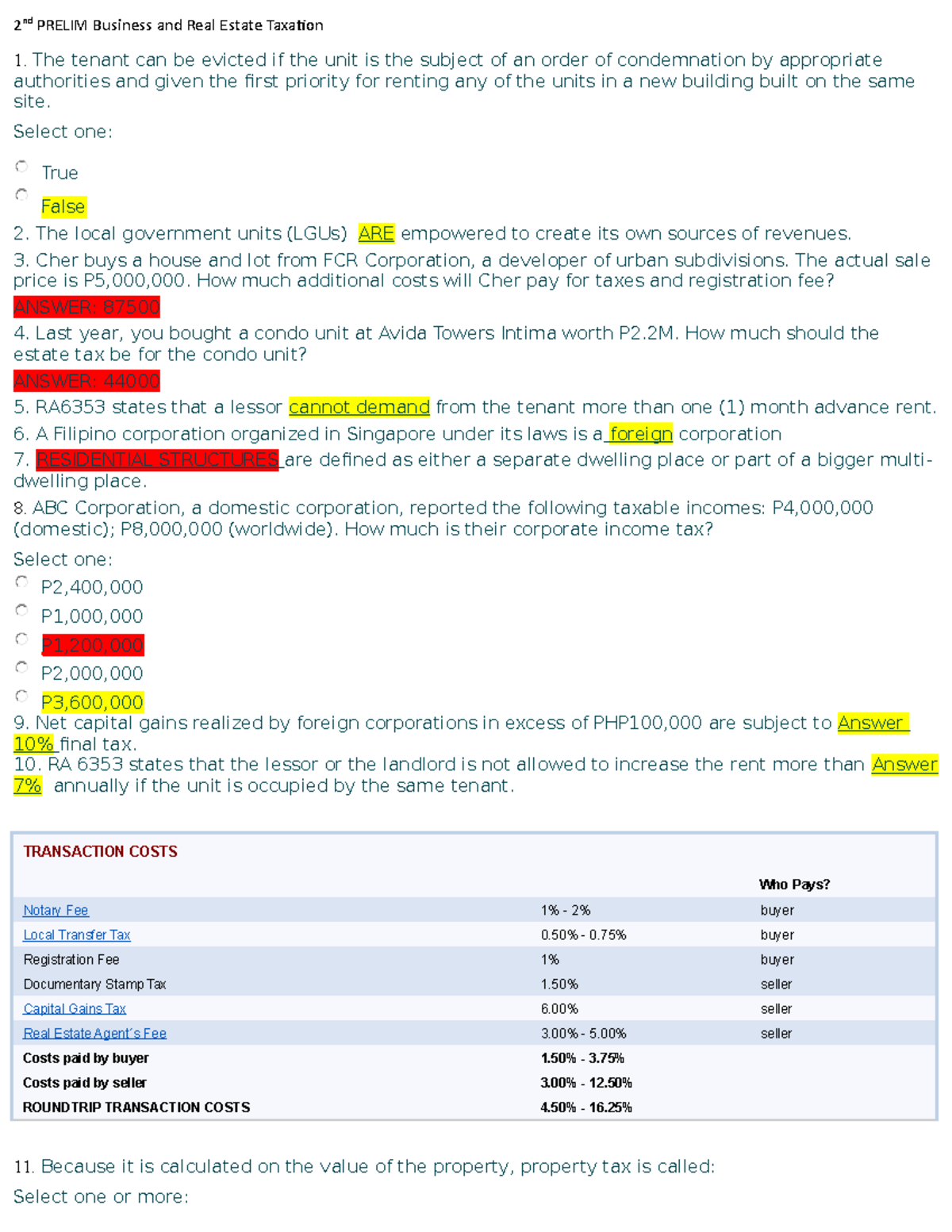 2nd Prelim Business and Real Estate Taxation - 2 nd PRELIM Business and ...