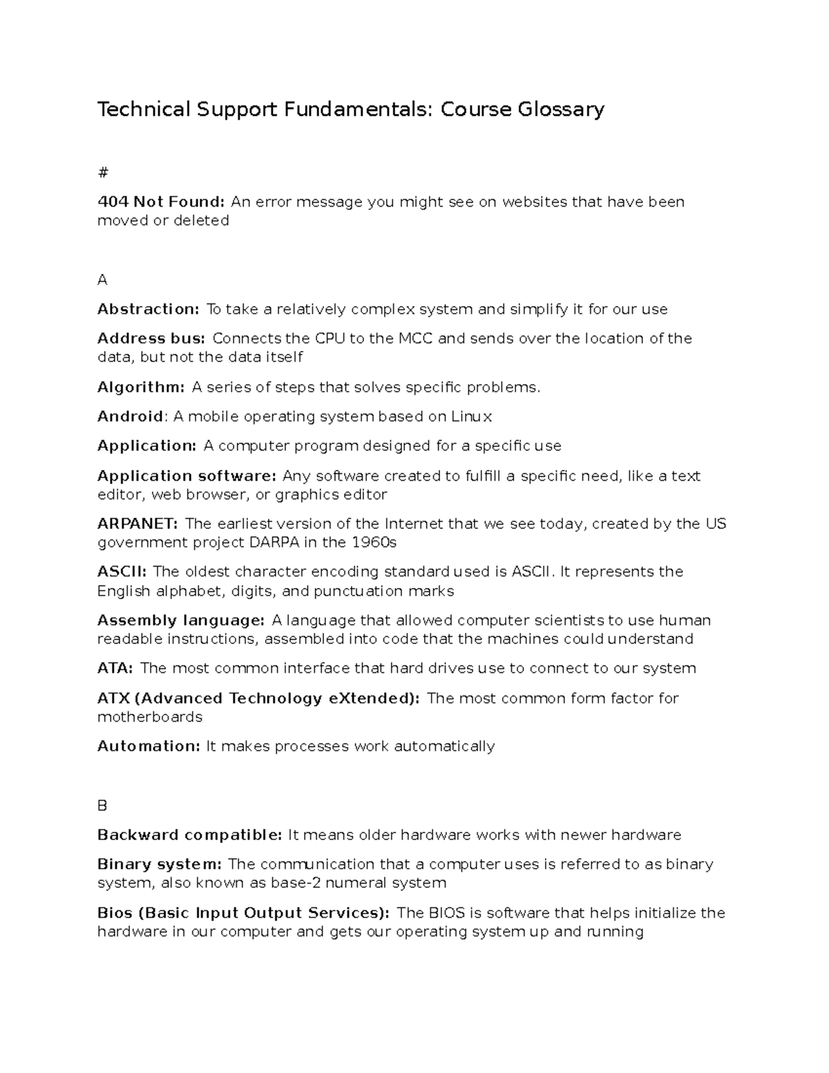 Technical Support Fundamentals Coursera Course Glossary - Technical ...