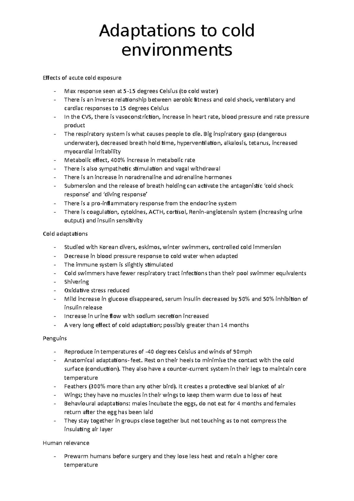 Adaptations to cold environments - Adaptations to cold environments ...
