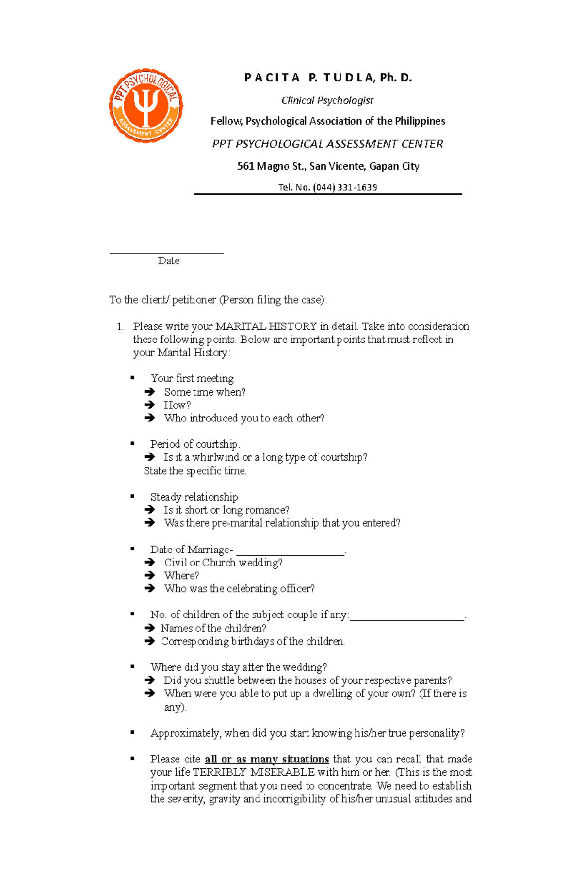 Interview form - lecture - P A C I T A P. T U D L A, Ph. D. Clinical ...