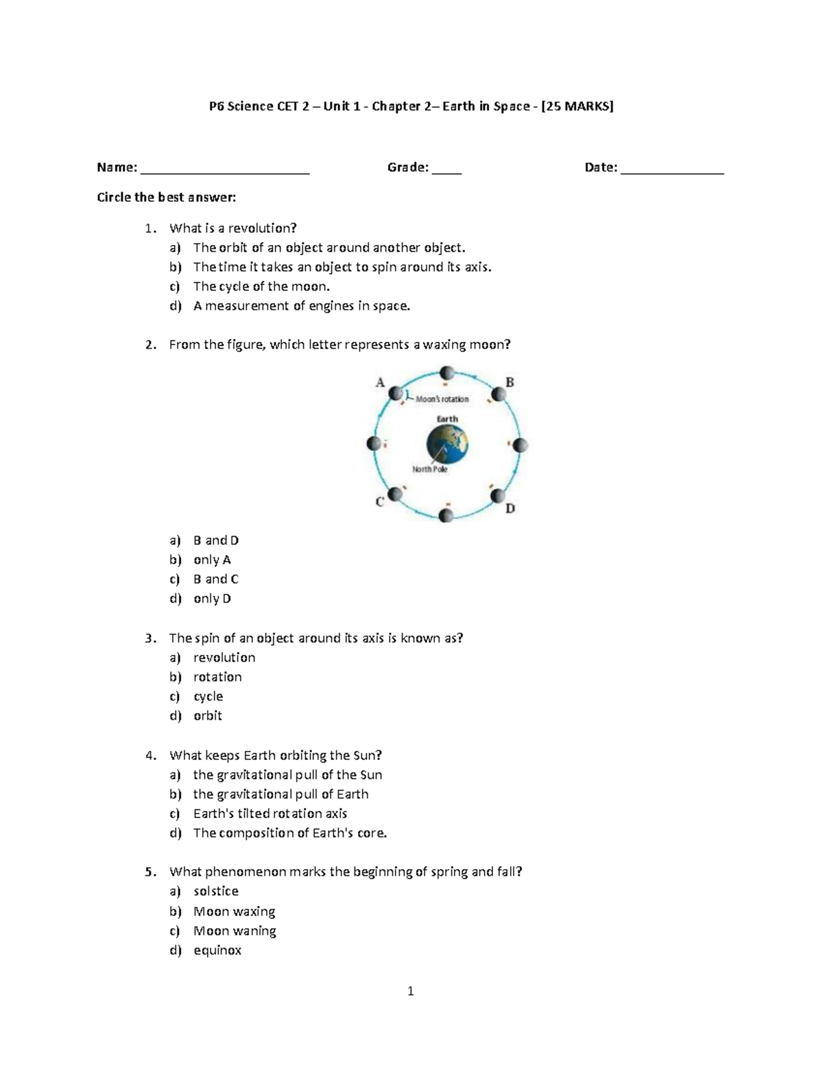 Chapter 2- Earth in Space - CET - P6 Science CET 2 – Unit 1 - Chapter 2 ...