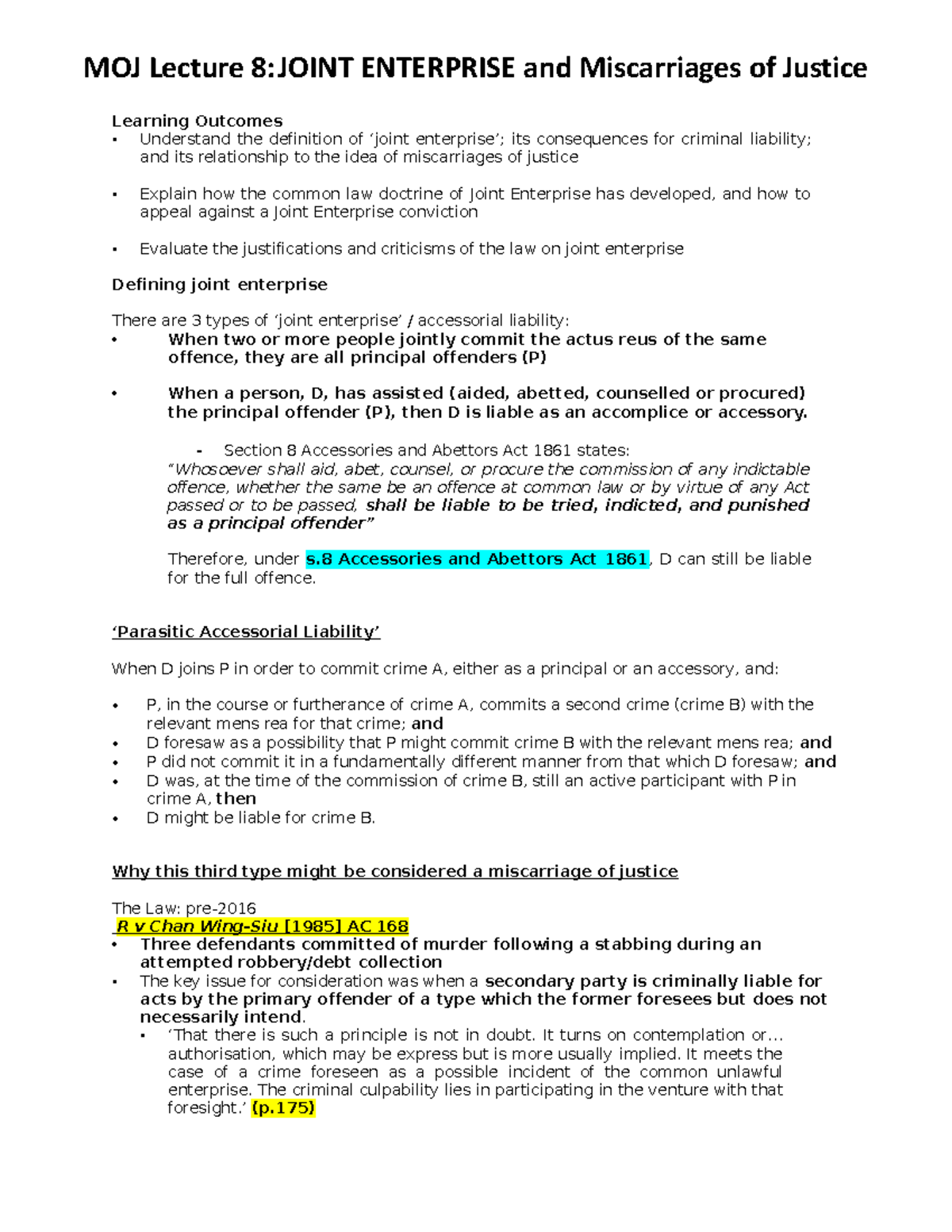 Lecture 8 - miscarriages of justice notes - Learning Outcomes ...