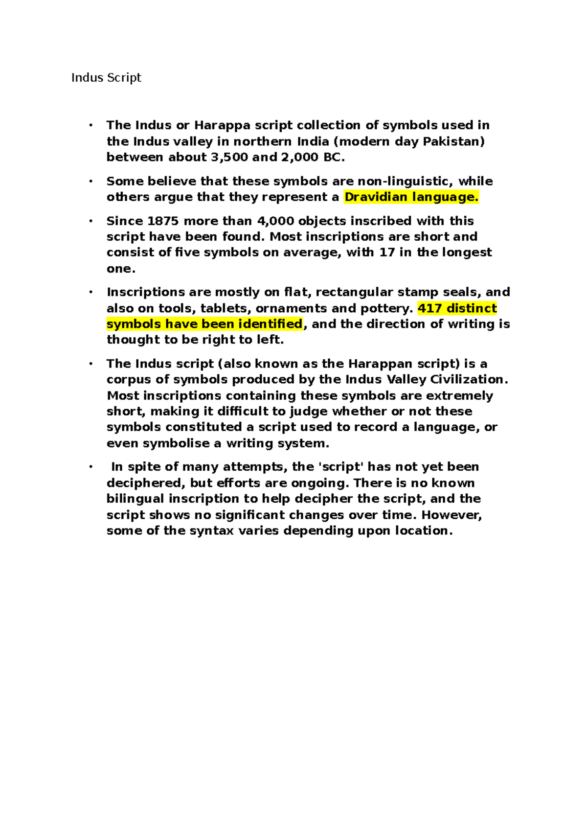 Unit 2 notessss - Indus Script - The Indus or Harappa script collection ...