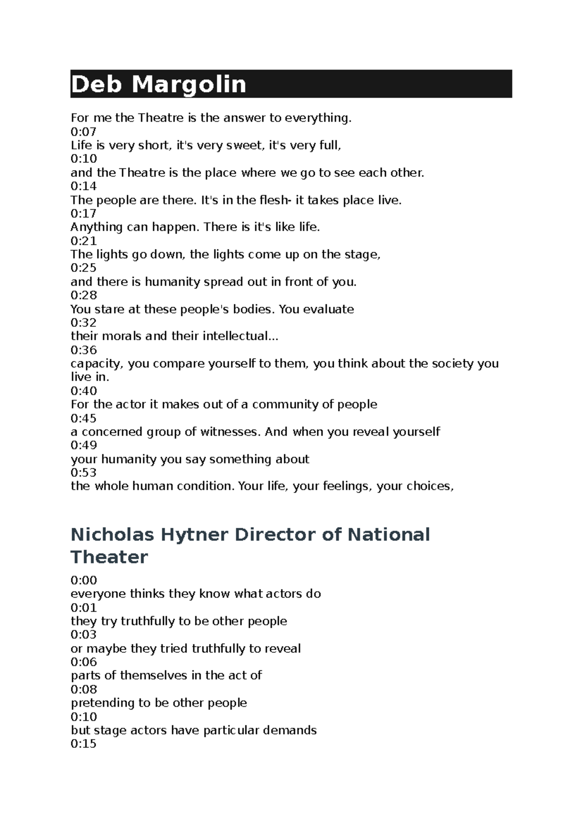 Deb mar, nick hytn director, theater and human - Deb Margolin For me ...