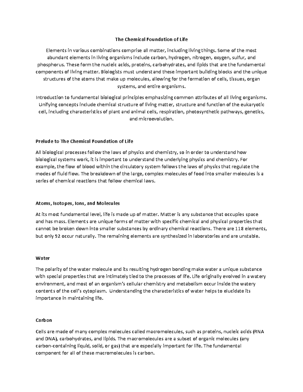 THE Chemical Foundation OF LIFE - The Chemical Foundation of Life ...