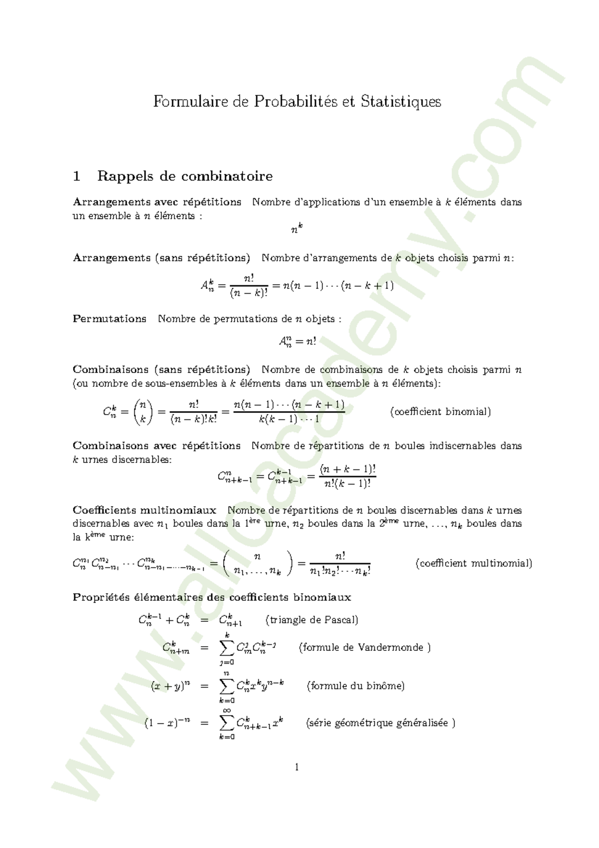 14probabilités-résumé-07(www - Formulaire de Probabilit ́es et ...