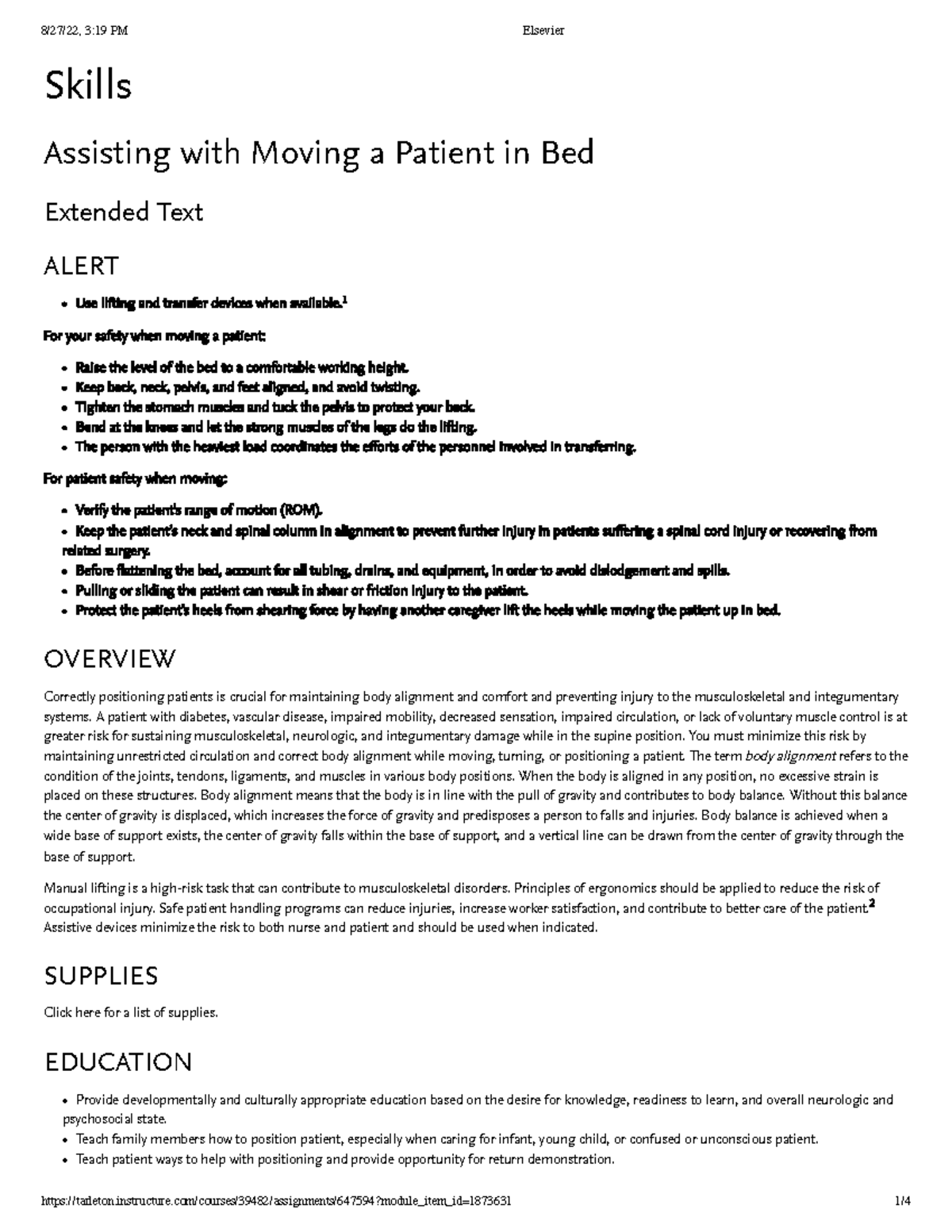 Assisting moving a patient in bed - extended - Skills Assisting with ...
