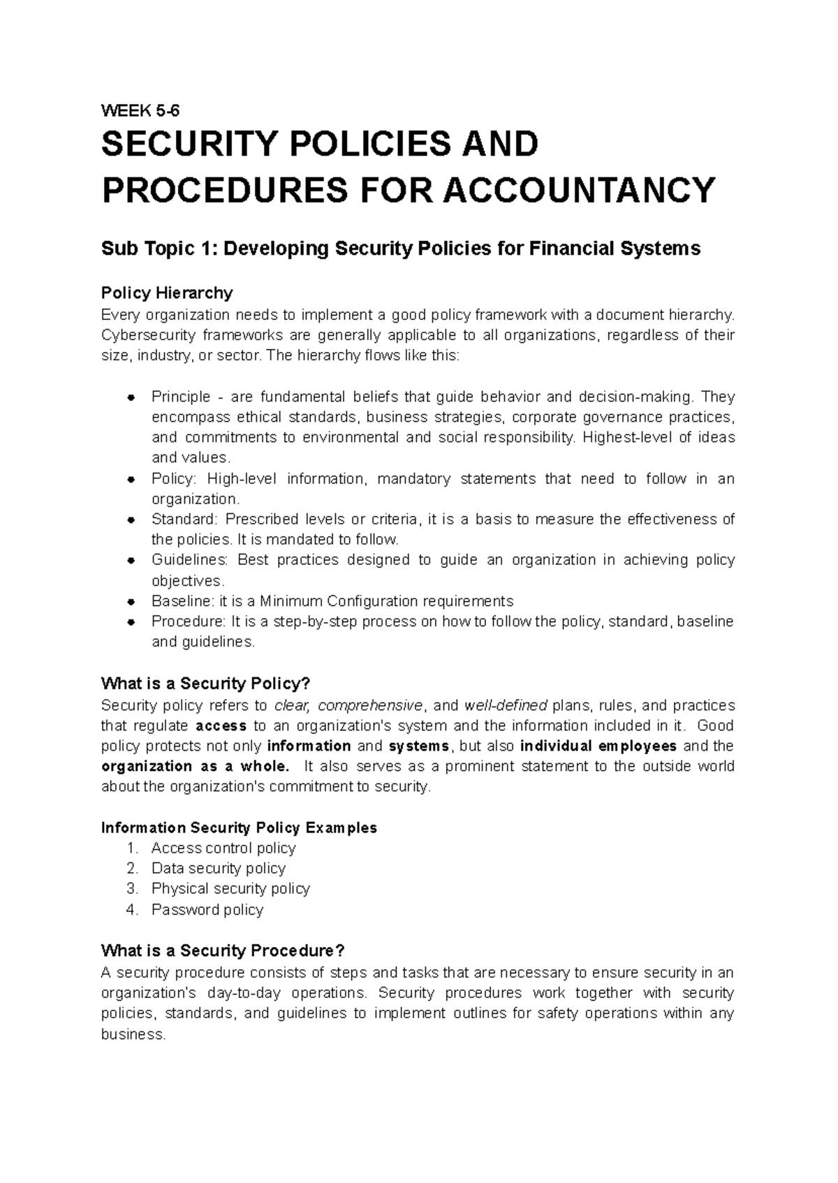 Security Policies AND Procedures FOR Accountancy copy - WEEK 5 ...