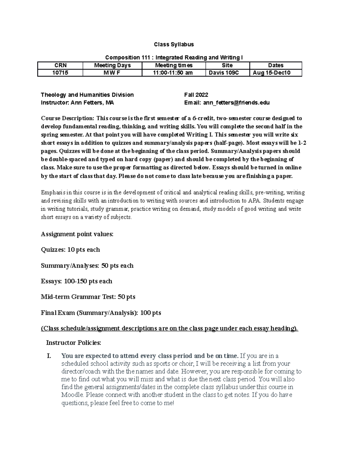 Int Read Writing syllabus (6) - Class Syllabus Composition 111 ...