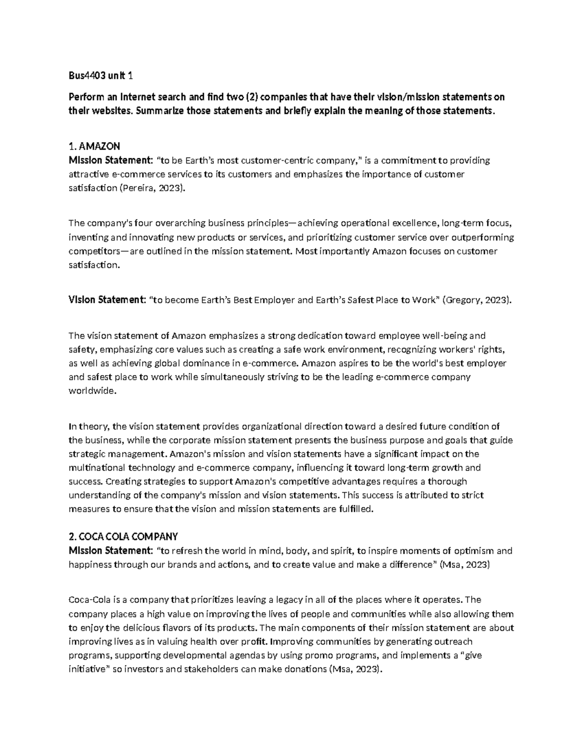 Bus4403 unit 1 - Discussion Assignment 1 - Bus4403 unit 1 Perform an internet search and find ...