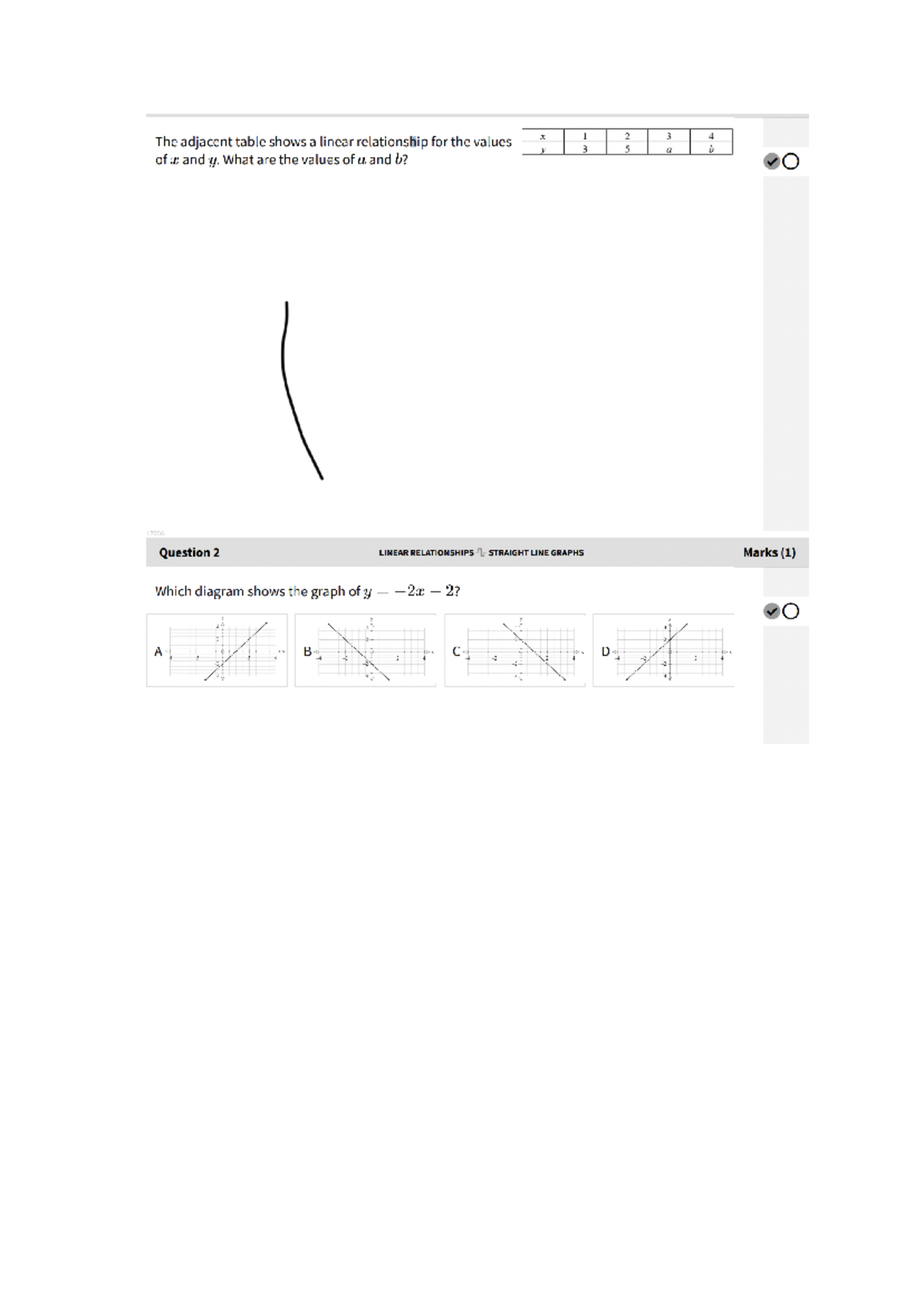 Linear relationships test - x 1 2 3 4 The adjacent table shows a linear ...