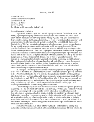 Advocacy Letter 3 - Grade: A - Advocacy Letter # 2 December 2019 Dear ...